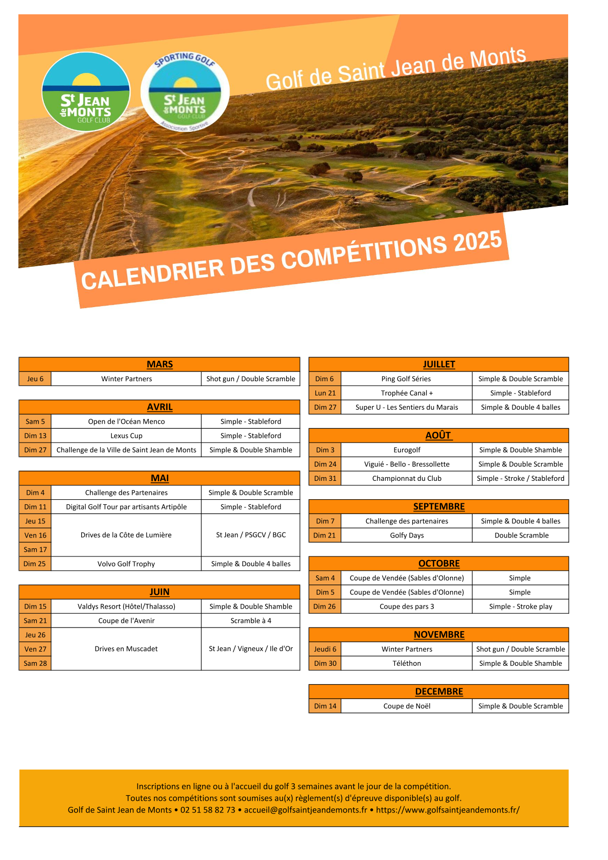 Calendrier des compétitions 2025